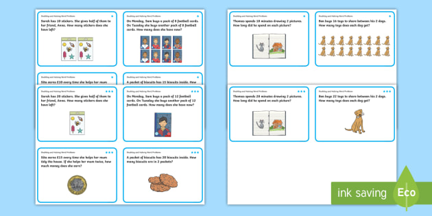 * NEW * Doubling and Halving Word Problems Challenge Cards