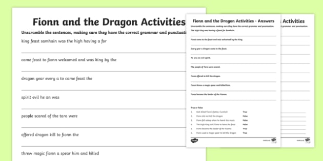Fionn and the Dragon Literacy Activities Sheet