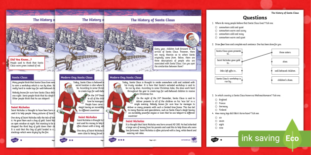 LKS2 The History of Santa Claus Differentiated Reading Comprehension ...