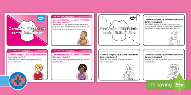 Pink Shirt Day Anti-Bullying Challenge Cards French