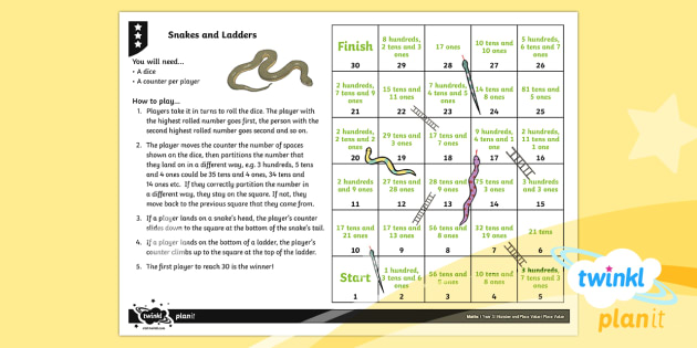 PlanIt Maths Y3 Number and Place Value Snakes and Ladders Home Learning ...