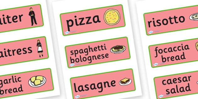 Italian Restaurant Role Play Display Banner - ESL Restaurant Vocabulary