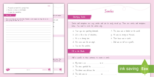Level 3 Writing - Simile Worksheet