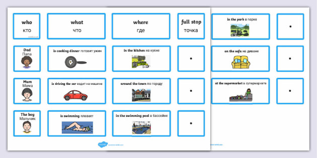 FREE! - English/Russian Everyday Sentence Building Cards