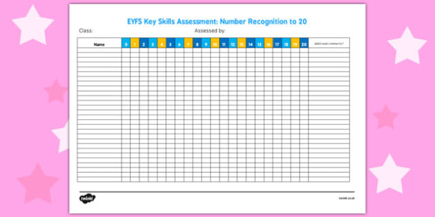 EYFS Key Skills Assessment Number Recognition to 20 - key skills