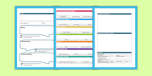 Kindergarten Progress Report Example Template End Of Nursery FS1