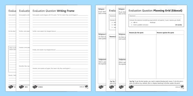 EdExcel RS GCSE Evaluation Question Writing Frames Pack