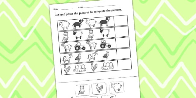 Farm Finish the Pattern Worksheet (teacher made)