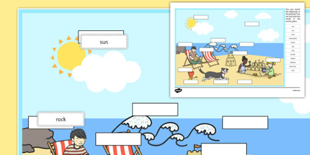 At The Seaside Keyword Matching Activity (teacher made)