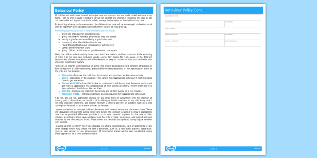Behaviour Management Policy for Childminders (teacher made)