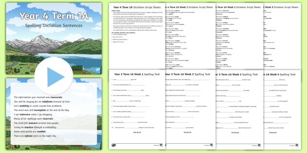 Year 4 Term 1A Spelling Dictation Sentences Activity Pack