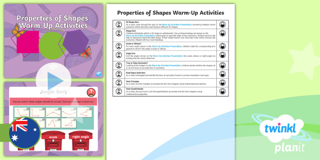 Year 4 Shape: Properties of Shapes Warm-Up Activities Pack
