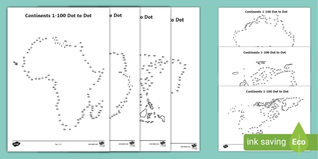 Counting to 100 Continents Themed Dot to Dot Activity Sheets