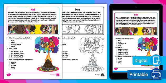 Holi Reading Comprehension for Kindergarten – Twinkl USA