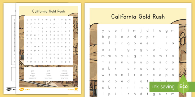 California Gold Rush Word Search - california, gold rush, california ...