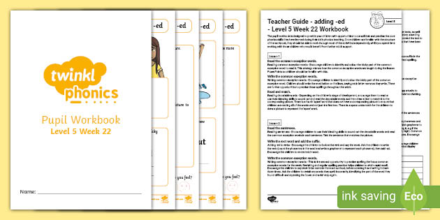Adding -ed Level 5 Week 22 Phonics Workbook – KS1 Resource