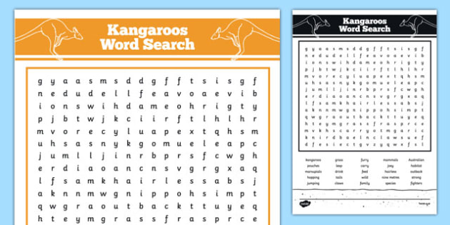 Kangaroo Word Search - Australian Animals