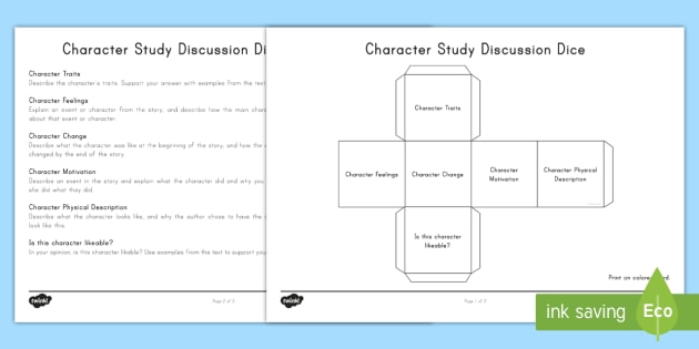 Character Study Discussion Dice Nets