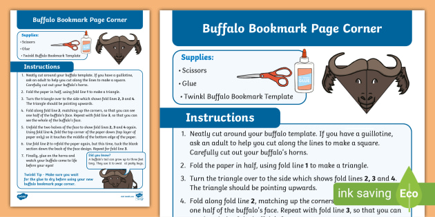 FREE! - Page Corner Buffalo Bookmark Craft (teacher made)