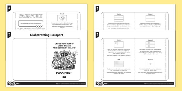 One and Two-Step Word Problems Passport Worksheet / Worksheet - Number