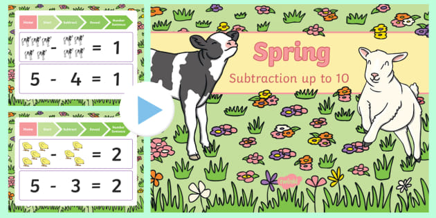 Spring-Themed Subtraction to 10 PowerPoint (teacher made)