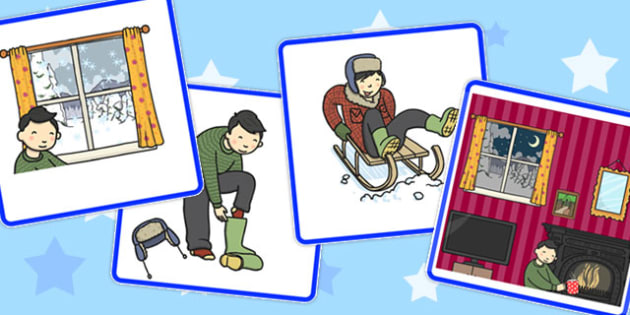 Sequencing Cards Playing in the Snow