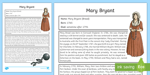 Mary Bryant Fact File (teacher made)