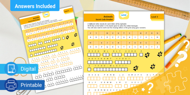 Animals Secret Code Breaker - L3 - Twinkl - Kids Puzzles