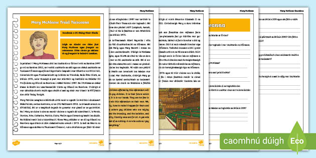 Mary McAleese Comprehension Activity Week Ten Homework Gaeilge