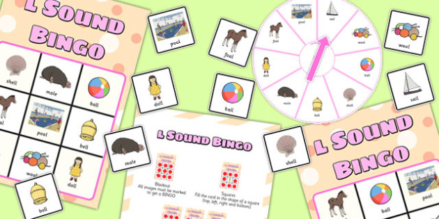 Final 'L' Sound Spinner Bingo - l sound, final, spinner, bingo