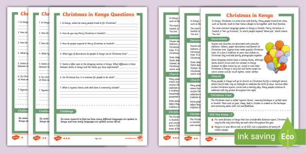 Christmas in Kenya Differentiated Reading Comprehension