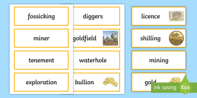 Gold Rush Word Cards - Year 5 History (teacher made)
