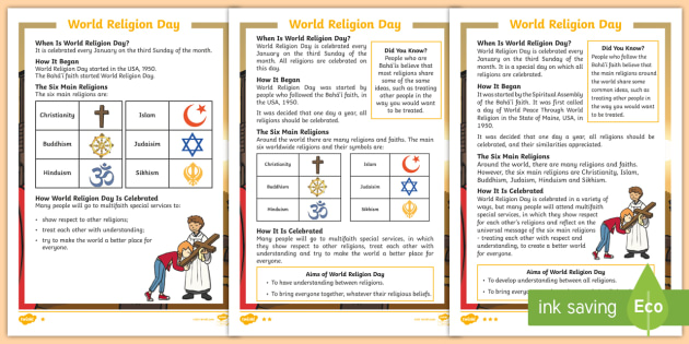 World Religion Day Differentiated Fact File (teacher made)