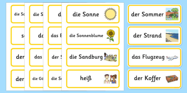 Summer Topic Word Cards German (teacher made)