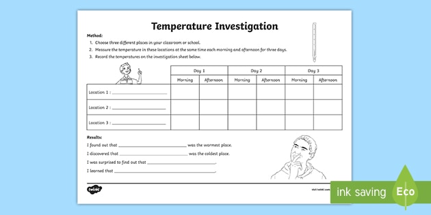 1st and 2nd Class Temperature Investigation Worksheet