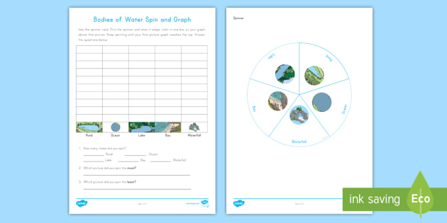 Bodies of Water Spin and Graph Activity (teacher made)