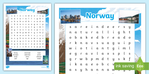 Norway Word Search - Geography - Twinkl Resources