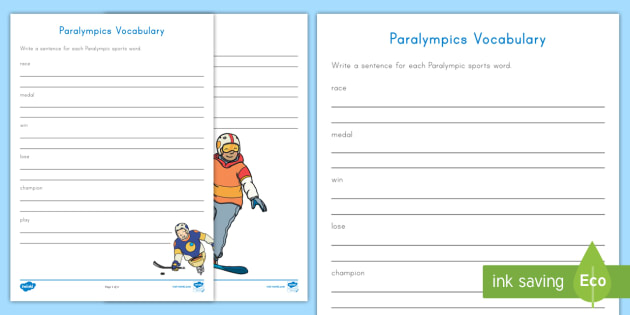 Winter Paralympics Vocabulary Writing Activity