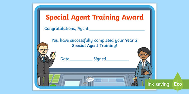 Special Agent Training Certificate (teacher made)