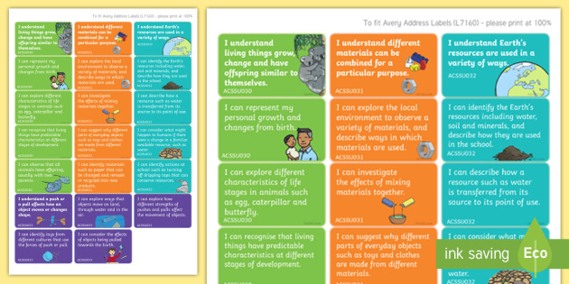 Year 2 Australian Curriculum Science Assessment Stickers