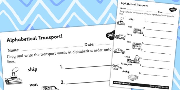 Transport Alphabet Ordering Worksheet (teacher made)