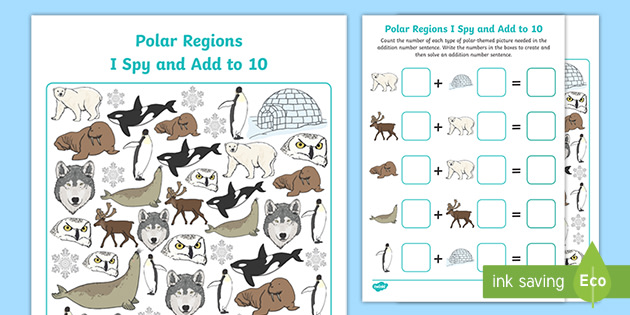 👉 Polar Regions I Spy and Add to 10 (teacher made)