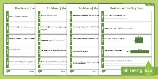 Fourth Grade Math Problem of the Day - June Activity