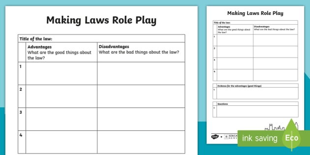 UK Parliament: Making Laws Role Play Worksheet