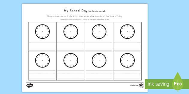 My School Day Worksheet / Worksheet English/Spanish - My School Day ...