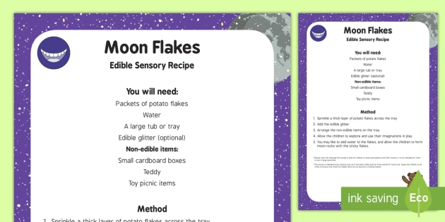 Moon Flakes Edible Sensory Recipe (teacher made)