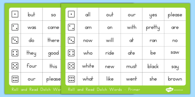 Dolch Word List Primer Roll and Read Mat - usa, america, dolch, word list