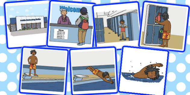 7 Step Sequencing Cards Going Swimming