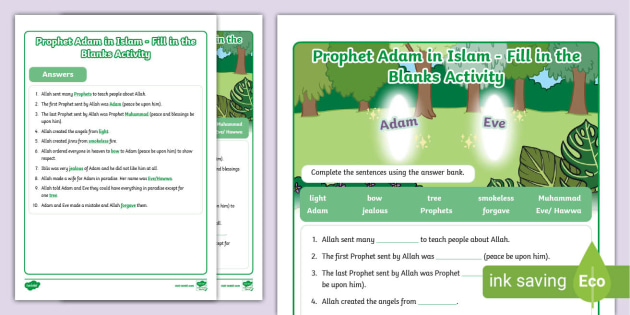 Prophet Adam in Islam Fill in the Blanks Activity