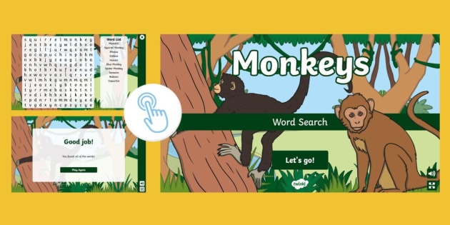 Types of Monkeys Interactive Word Search (teacher made)